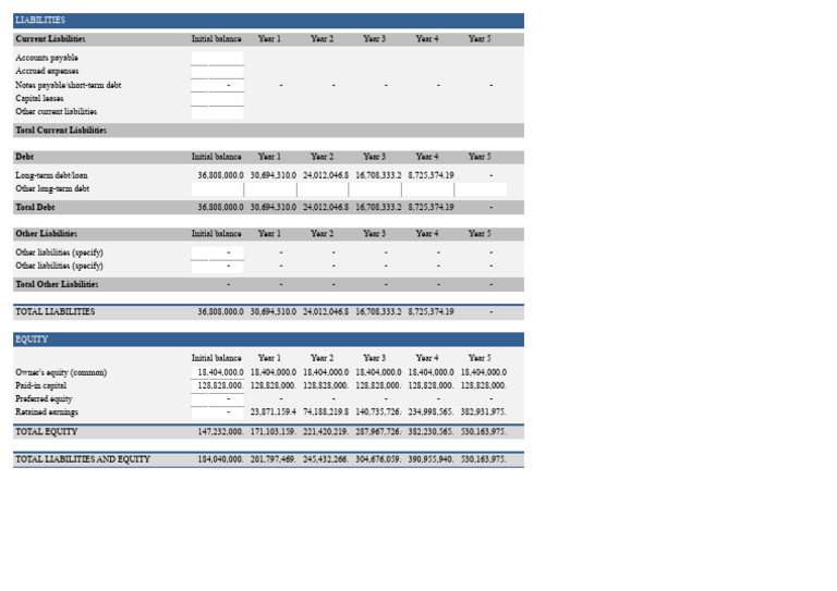 5 Year Financial Projections - Balance Sheet | PDF | Equity (Finance ...