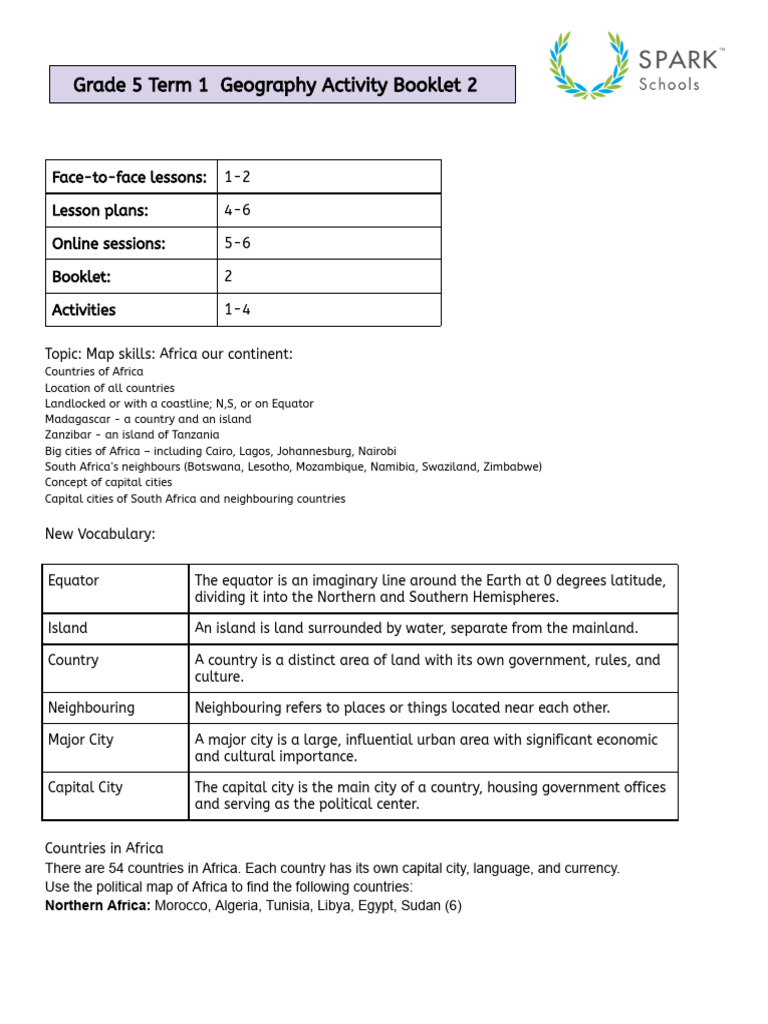 Grade 5 - Term 1 Geography Booklet 2 | PDF | Africa | Earth Sciences