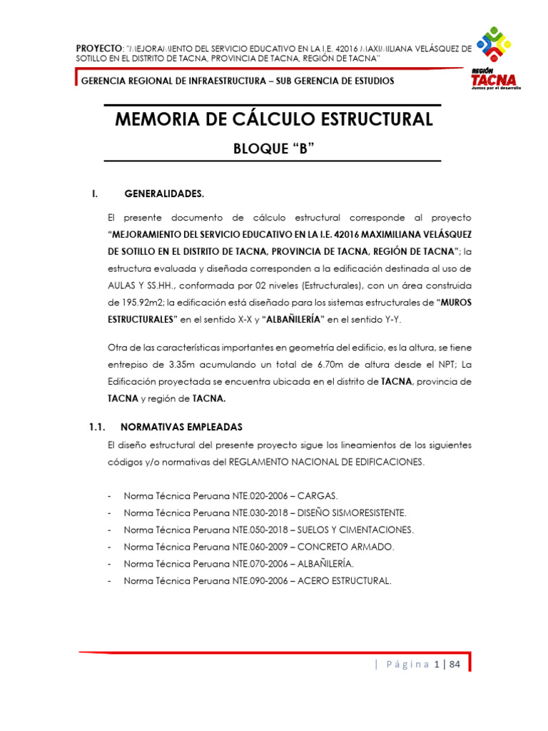 Cálculo Estructural I.E. Tacna | PDF | Concreto reforzado | Viga ...