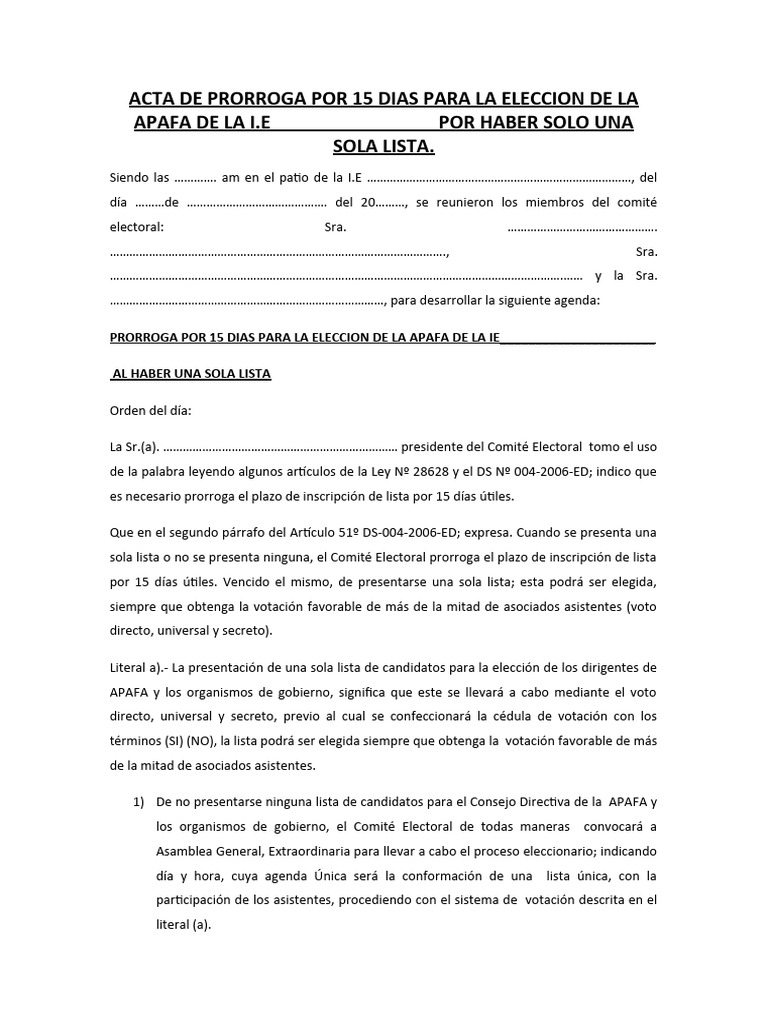 05 - Acta de Prorroga Por 15 Dias Lista Unica | PDF | Votación | Democracia