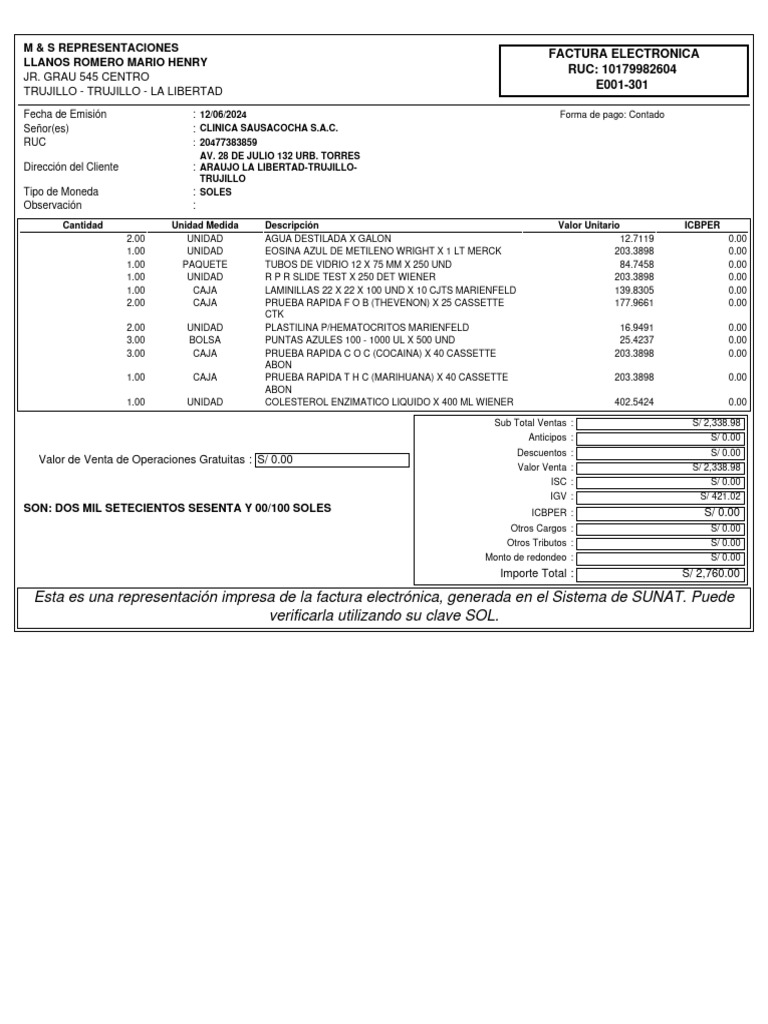 Factura Electrónica M&S Representaciones | PDF