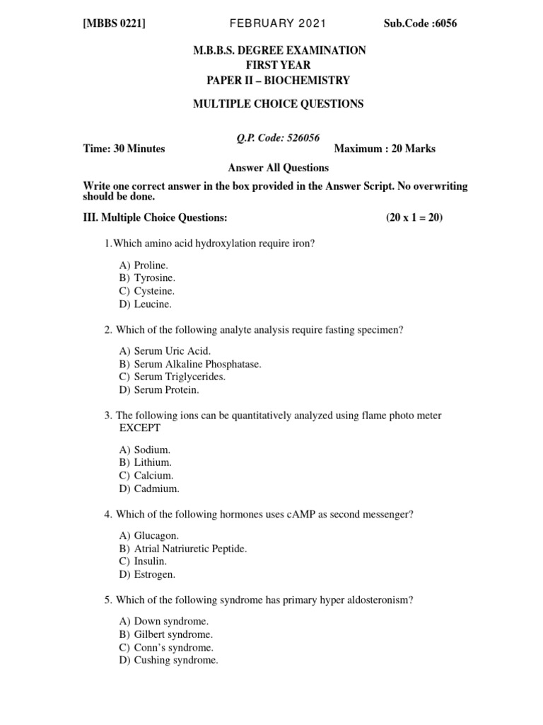 Biochemistry - II CBME MCQ | PDF | Biosynthesis | Amino Acid