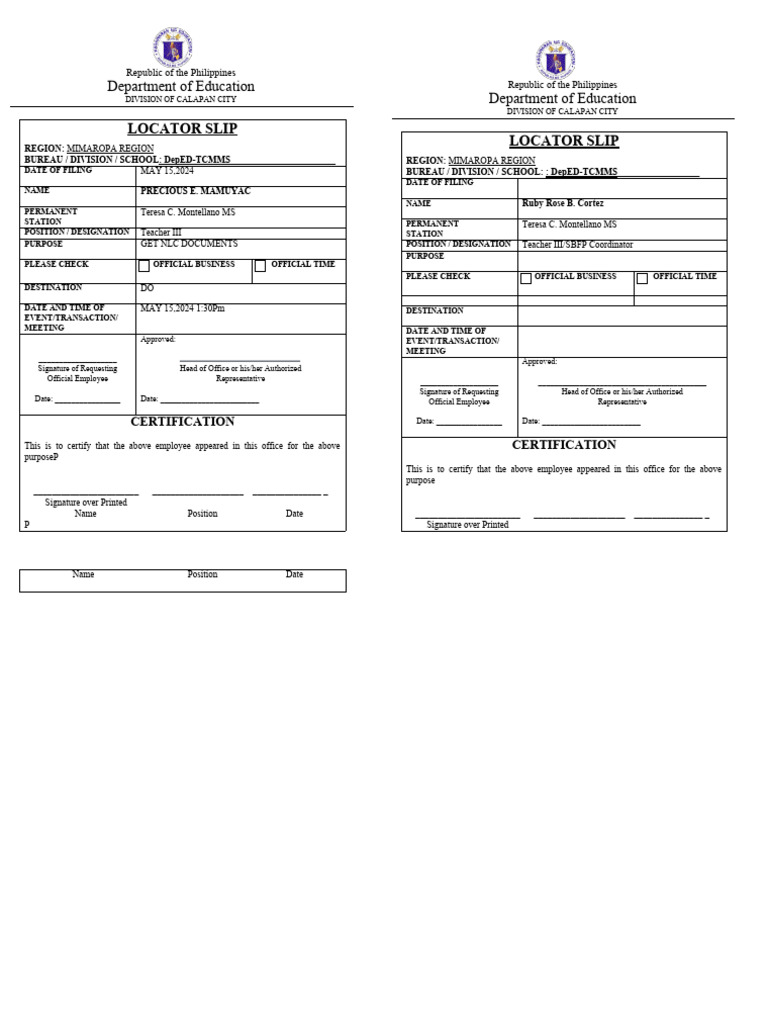 Locator Slip New | PDF