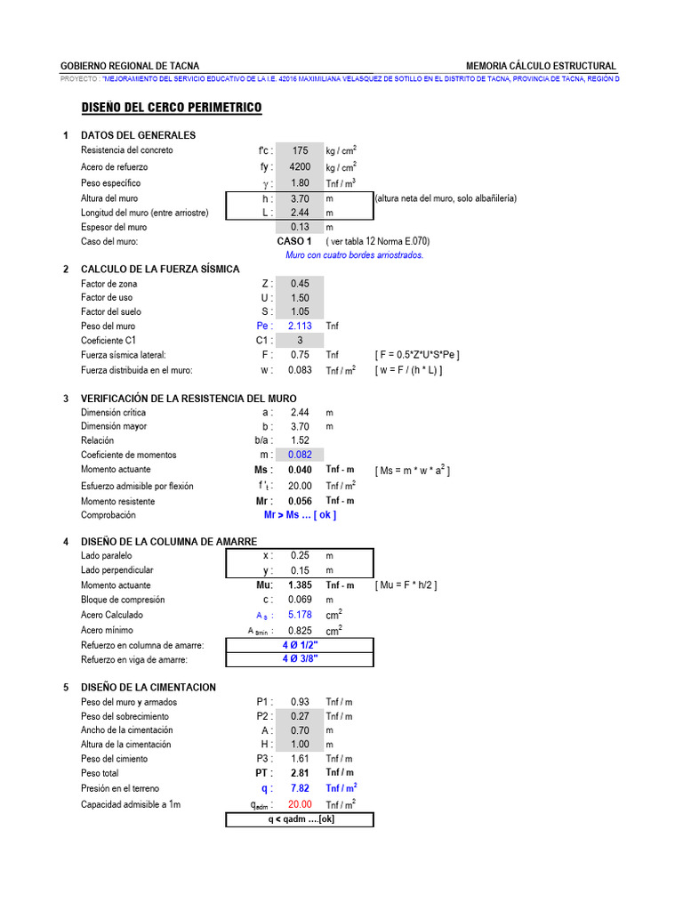 Memoria de Cálculo Estructural - Cerco Eje A-A | PDF | Fundación ...