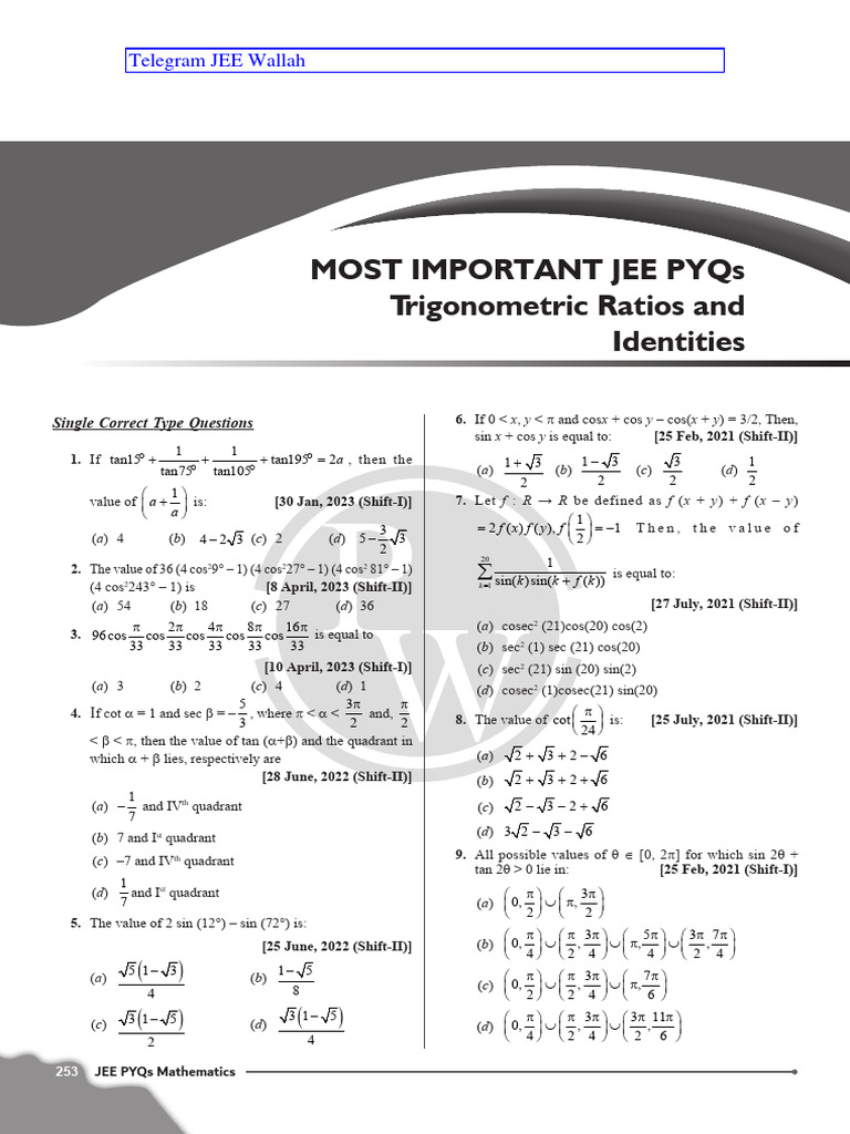 Trigonometric Ration PYQs | PDF | Trigonometric Functions | Complex Analysis