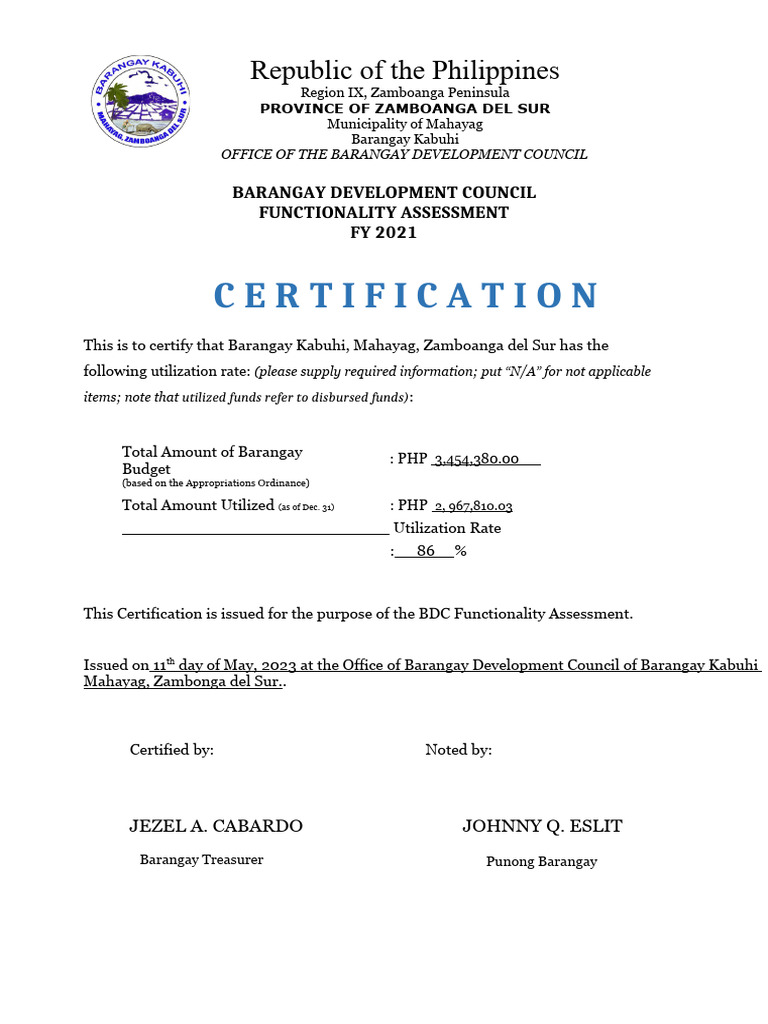 Certificate of Utilization | PDF