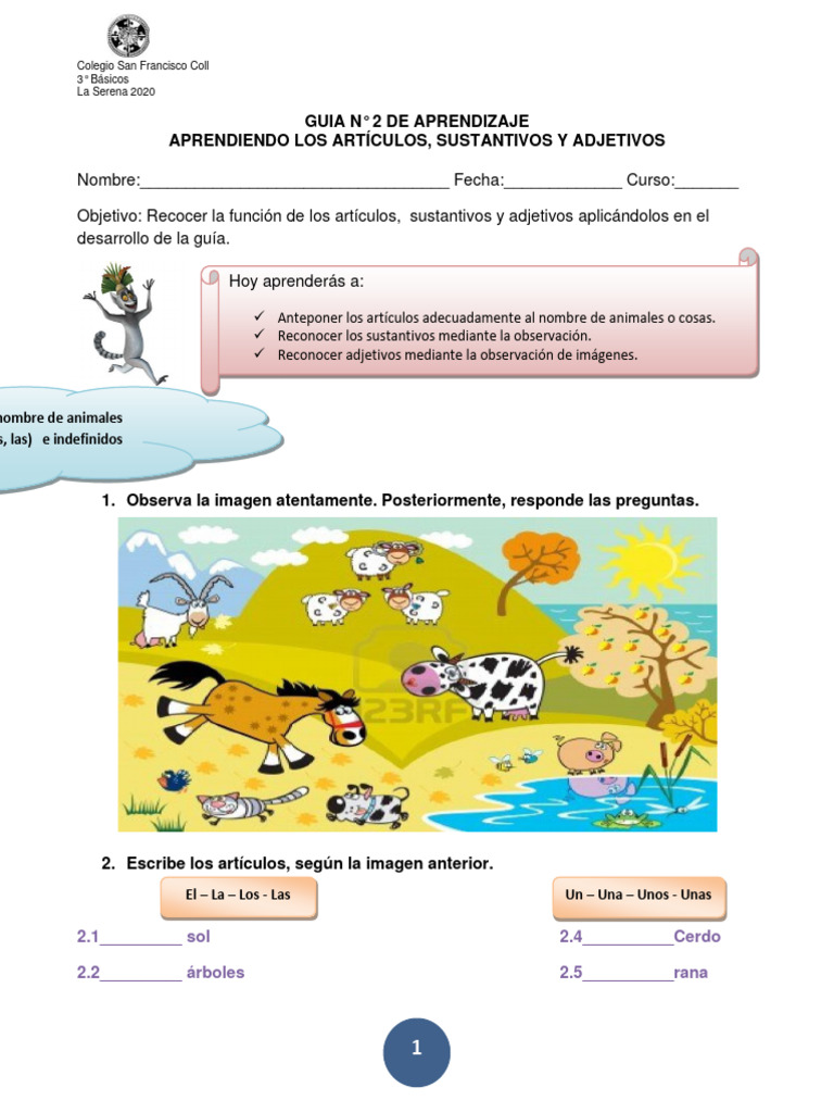 Guía de Artículos, Sustantivos y Adjetivos. | PDF | Caso de carta ...