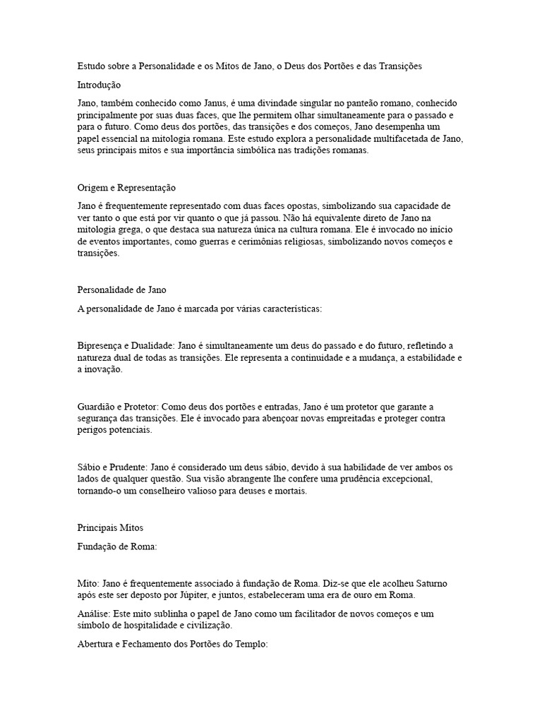 Jano: Deus das Transições e Mitos Romanos | PDF | Janus | Roma Antiga