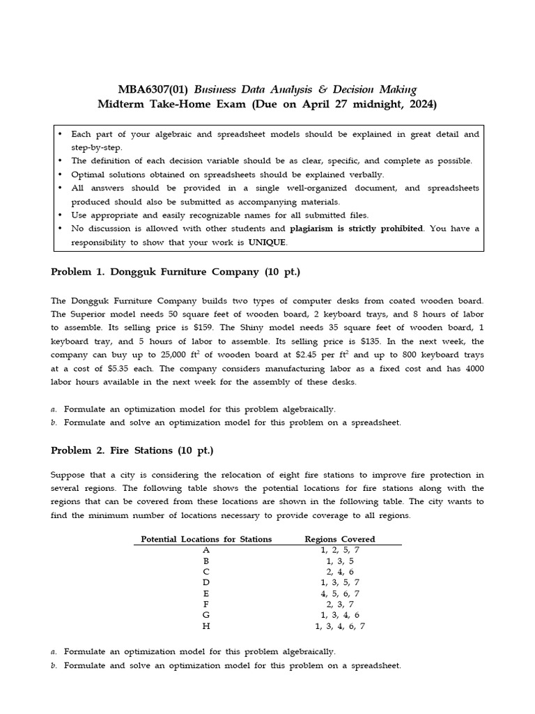 BDADM Midterm 2024 Spring | PDF | Mathematical Optimization | Cargo