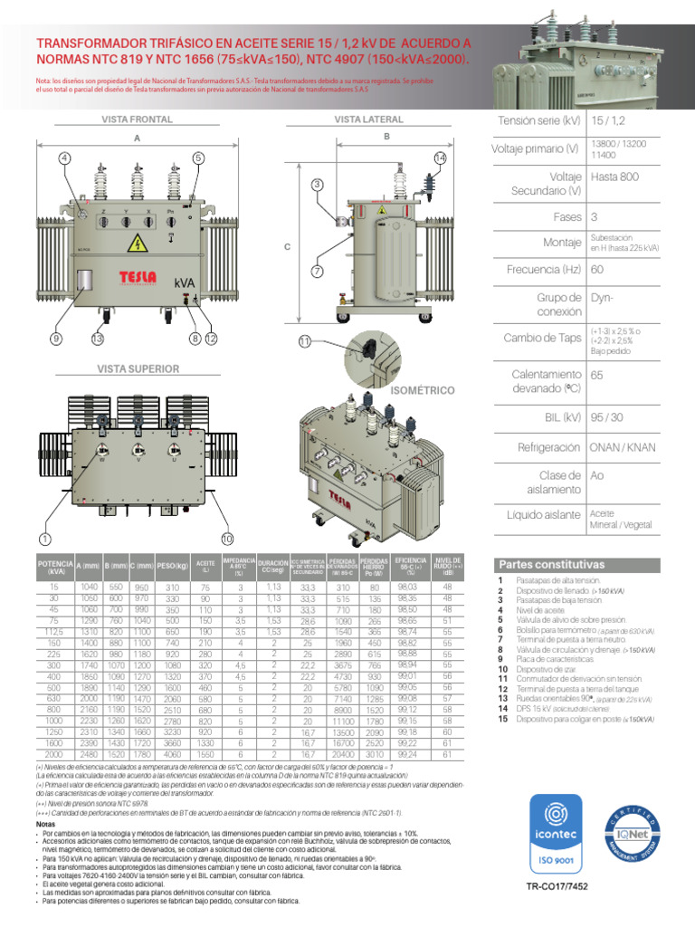 Catalogo Transformador Convencional 15 KV | PDF | Transformador | Equipo eléctrico