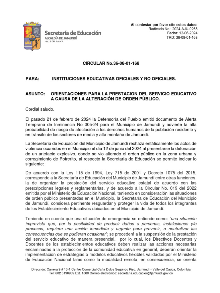 Circular 168 2024-Aju-0265 | PDF | Aprendizaje | Enseñando