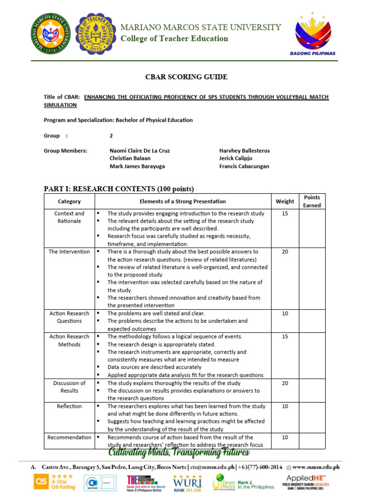 Cbar Scoring Guide | Download Free PDF | Action Research | Methodology
