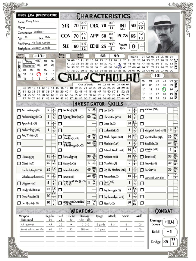 Call of Cthulhu - Masks of Nyarlathotep - Pregen - Perry Astor | PDF