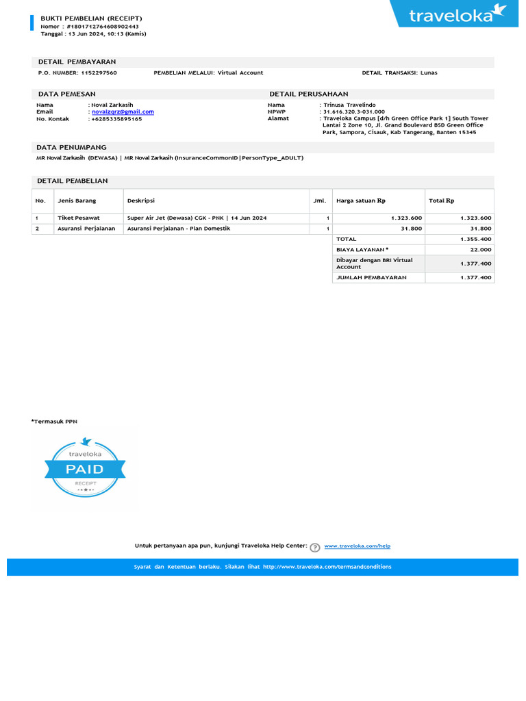 Receipt - SRD Noval | PDF