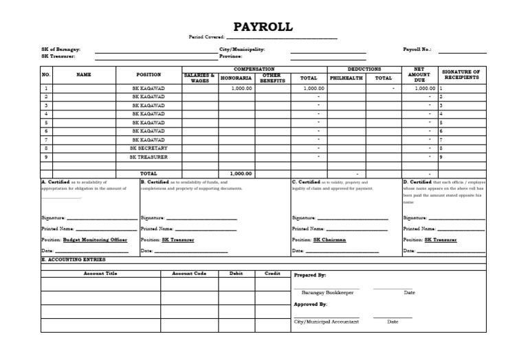 SK Payroll Template and Honorarium Form | PDF | Payroll | Employee ...