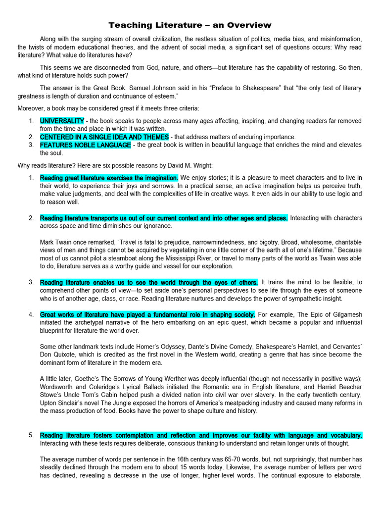 Teaching Literature - An Overview | PDF | Reason | Knowledge