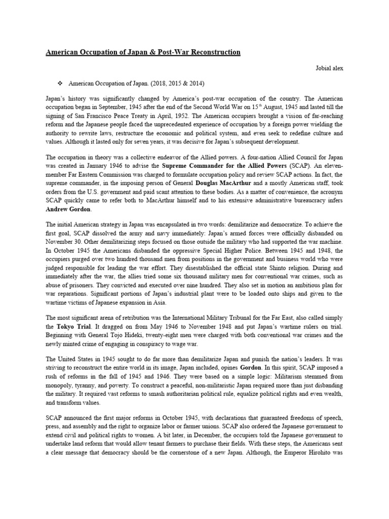 COT American Occupation of Japan | PDF | International Relations ...