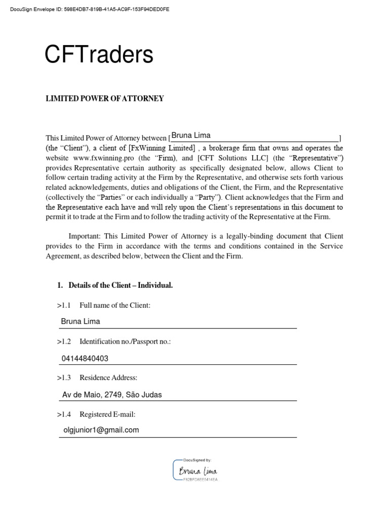 CFT Solutions LPOA - Bruna Lima - Olgjunior1@ | PDF | Contract For Difference | Arbitration