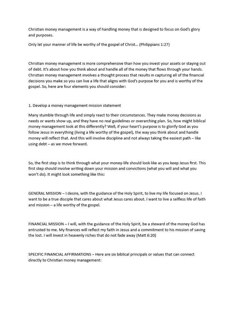 Christian Money Management Guide | PDF | Jesus | Gospel Of Matthew
