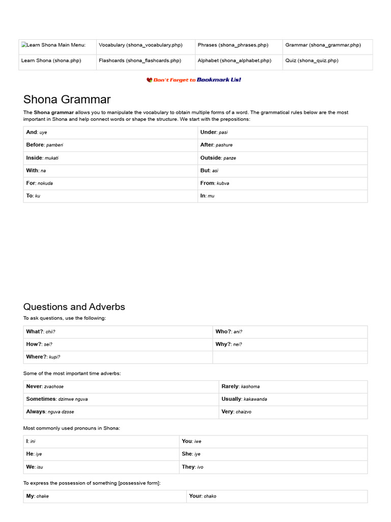 Shona Grammar - Quick Online Learning | PDF | Adverb | English Language