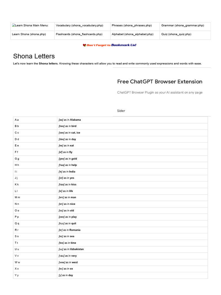 Shona Letters - Quick Online Learning | PDF | Languages | Foreign ...