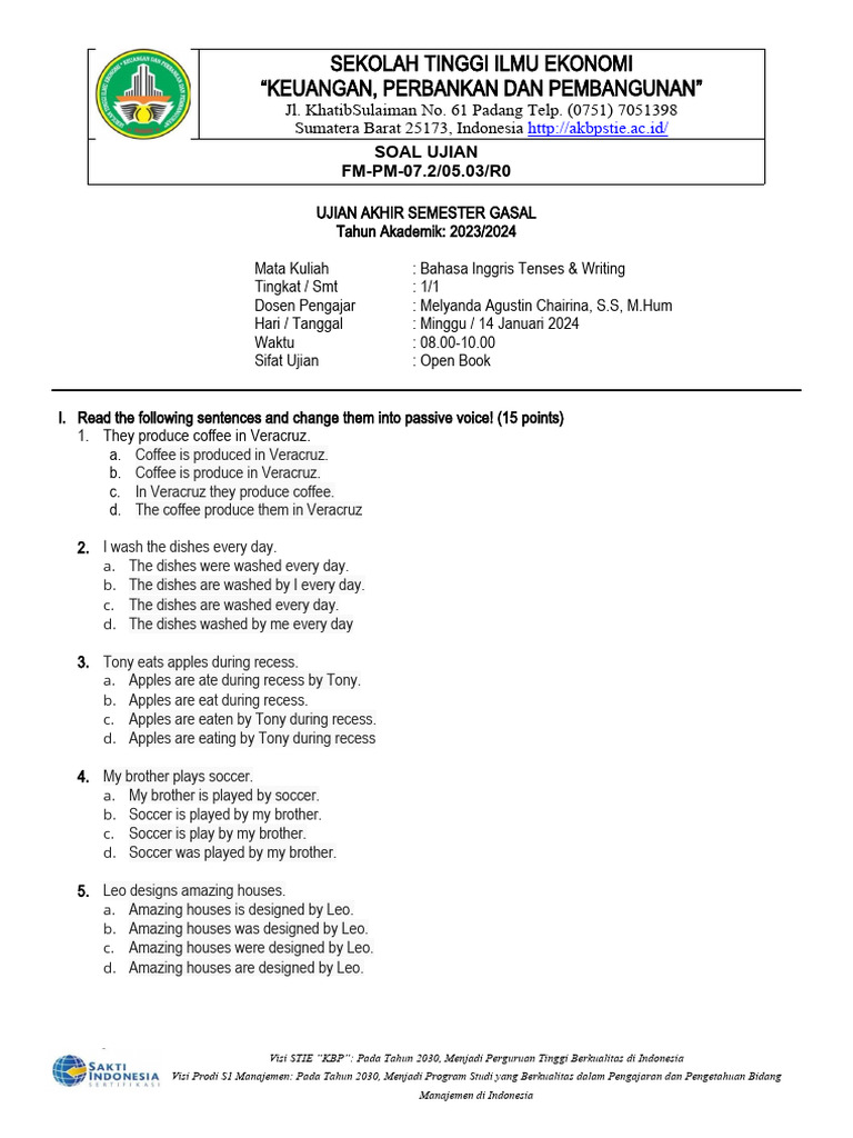 SOAL_UAS_MANAJEMEN_BAHASA_INGGRIS_SEMESTER_1-1 | Download Free PDF | Linguistic Morphology | Grammar