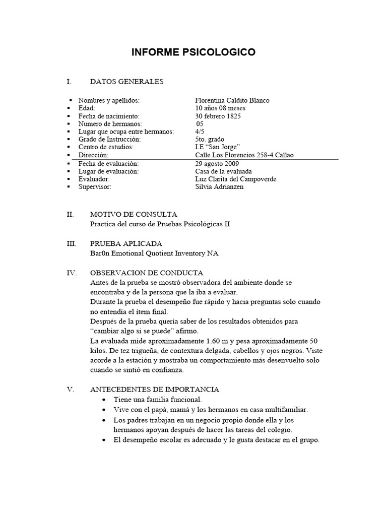 S16.s1 Material - MODELO INF. PSIc Baron - Niños | PDF | Las emociones | Sicología