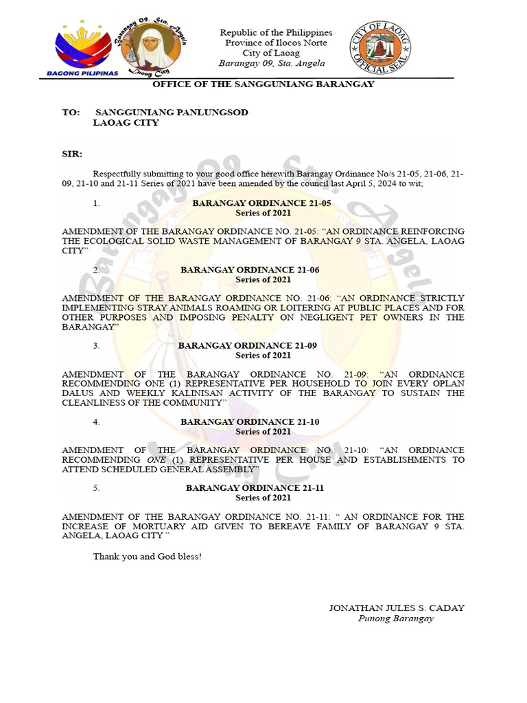 Barangay Ordinances-Resolution - Amended - 2024 | Download Free PDF ...