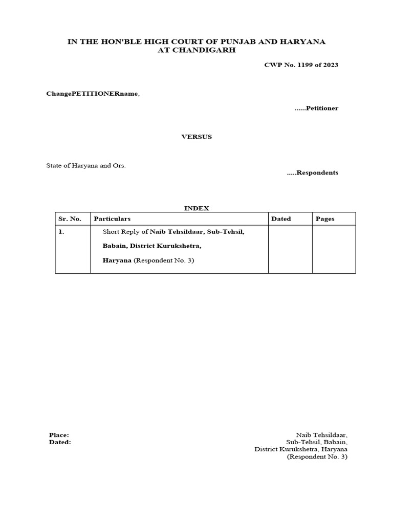 Sample Reply Statement From Public Official before PHHC in India ...