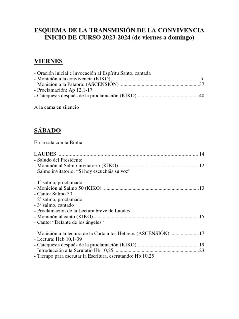 Esquema de Viernes A Domingo - Inicio Curso 2023-2024 | Descargar gratis PDF | Adoración ...