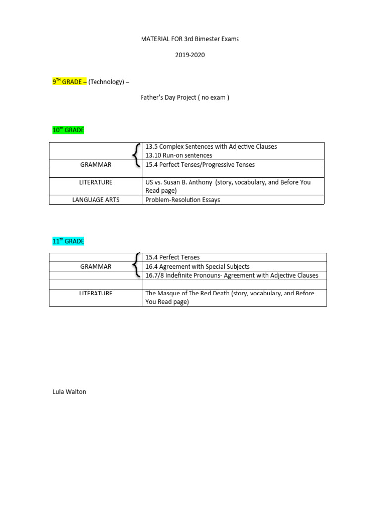 Material For 3rd Bimester Exams | PDF | Language Arts & Discipline