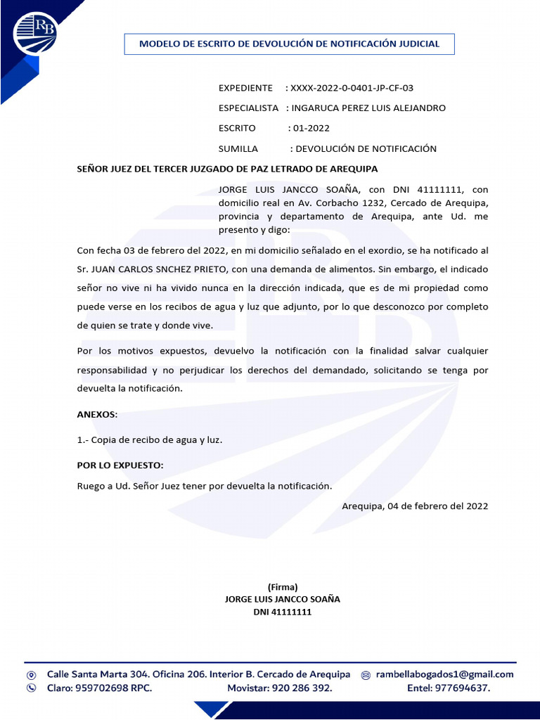 Modelo de Escrito de Devolucion de Notificacion | PDF