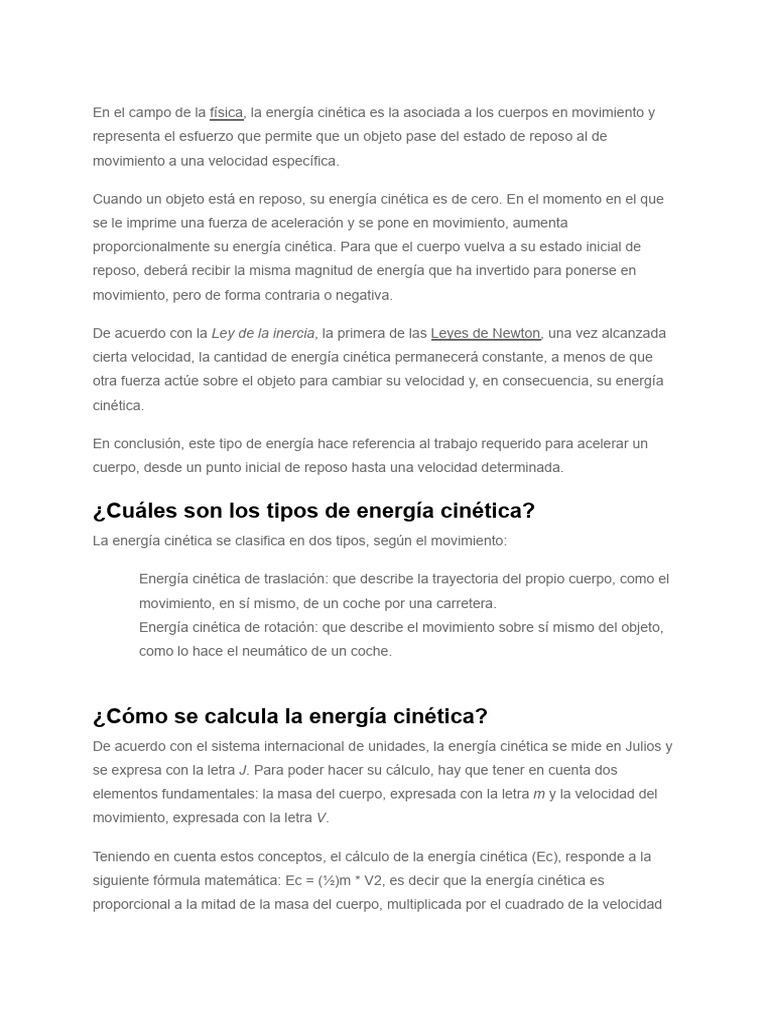 Energía Cinética: Conceptos y Aplicaciones | PDF | Energía cinética | Fuerza