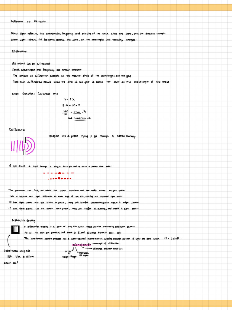 Physics Notes 1 | PDF | Diffraction | Wavelength