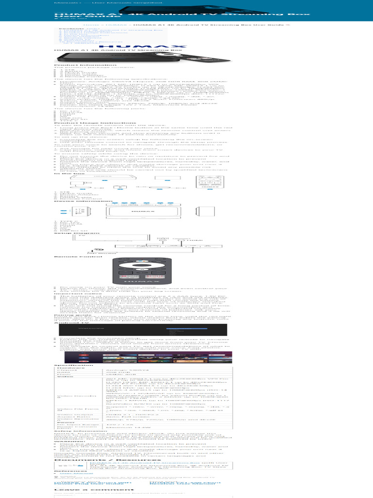 HUMAX A1 4K Android TV Streaming Box User Guide | PDF