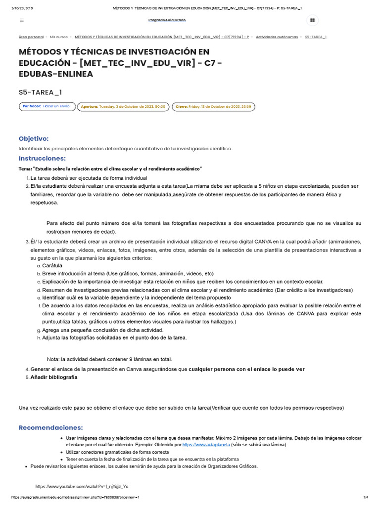 Métodos y Técnicas de Investigación en Educación, (Met - Tec - Inv - Edu - Vir) - C7 (71994) - P ...