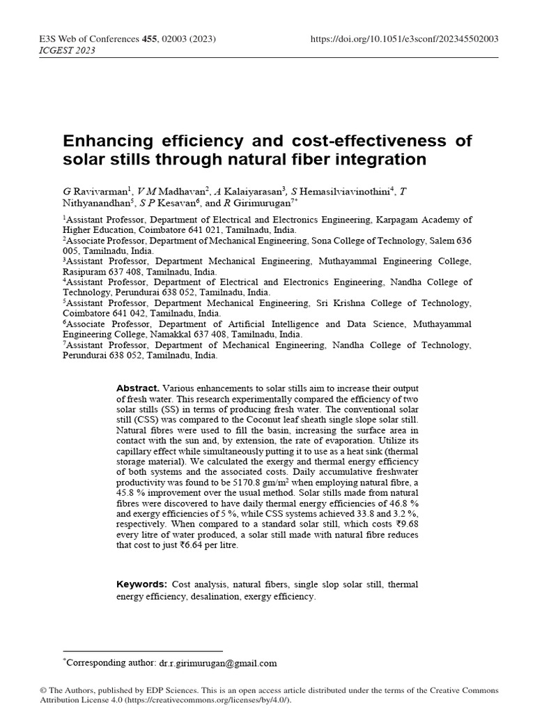 E3sconf Icgest2023 02003 | PDF | Exergy | Water