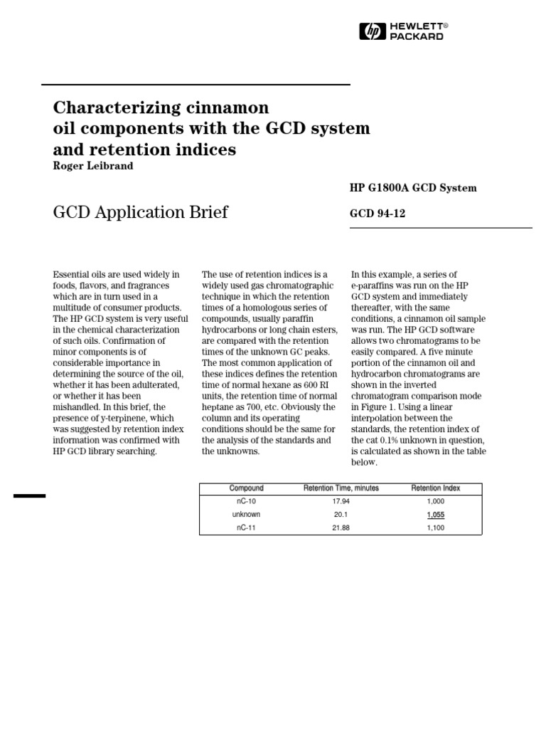 Cinnamon Oil - AN GCD 94-12 | PDF | Chromatography | Gas Chromatography
