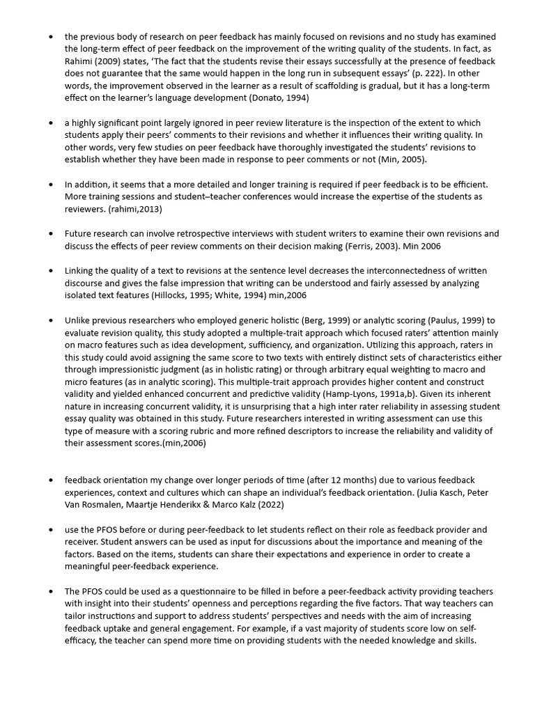 The Previous Body of Research On Peer Feedback Has Mainly Focused On ...