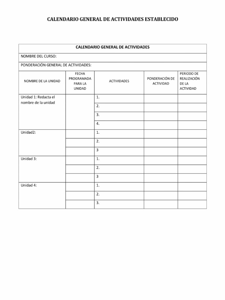 E2-Calendario general de actividades para certificación CONOCER EC0 | PDF