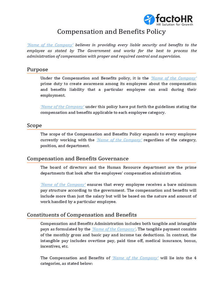 Compensation and Benefits Policy | PDF | Compensation And Benefits ...