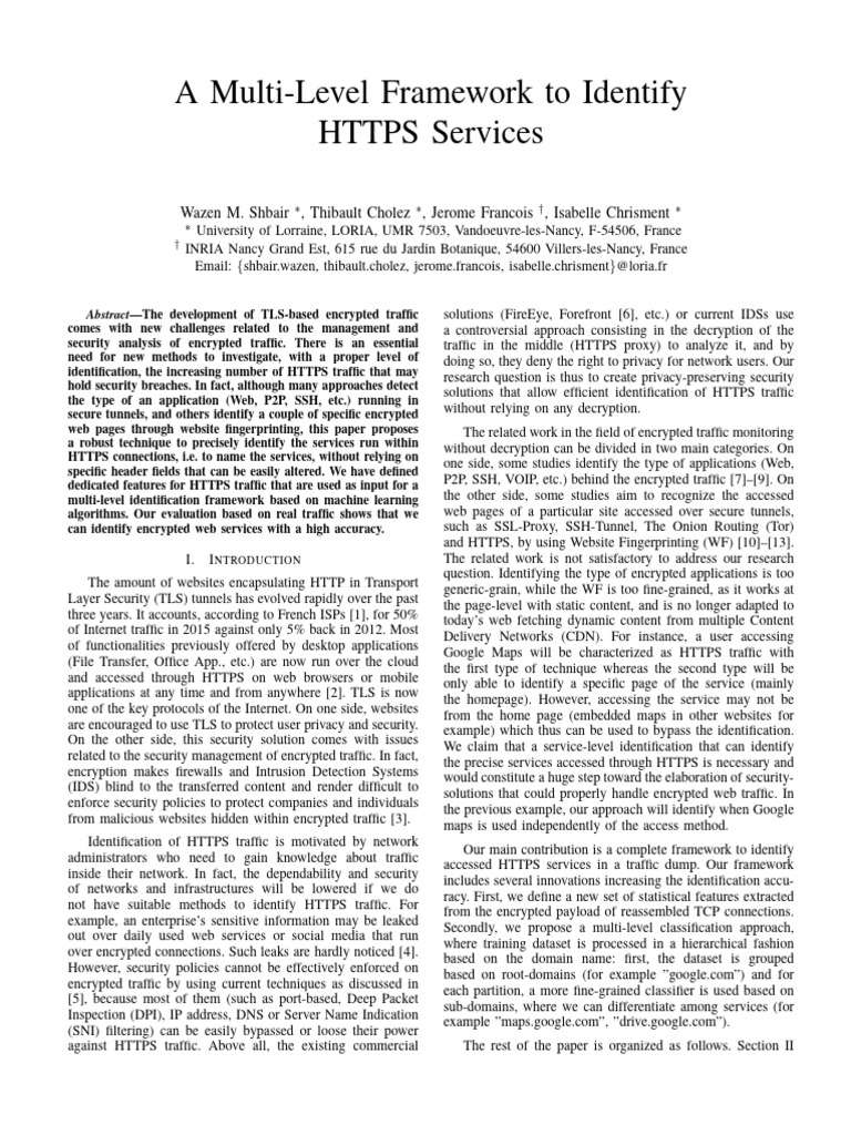 HTTPS Traffic Identification Framework NOMS16 | PDF | Transport Layer ...
