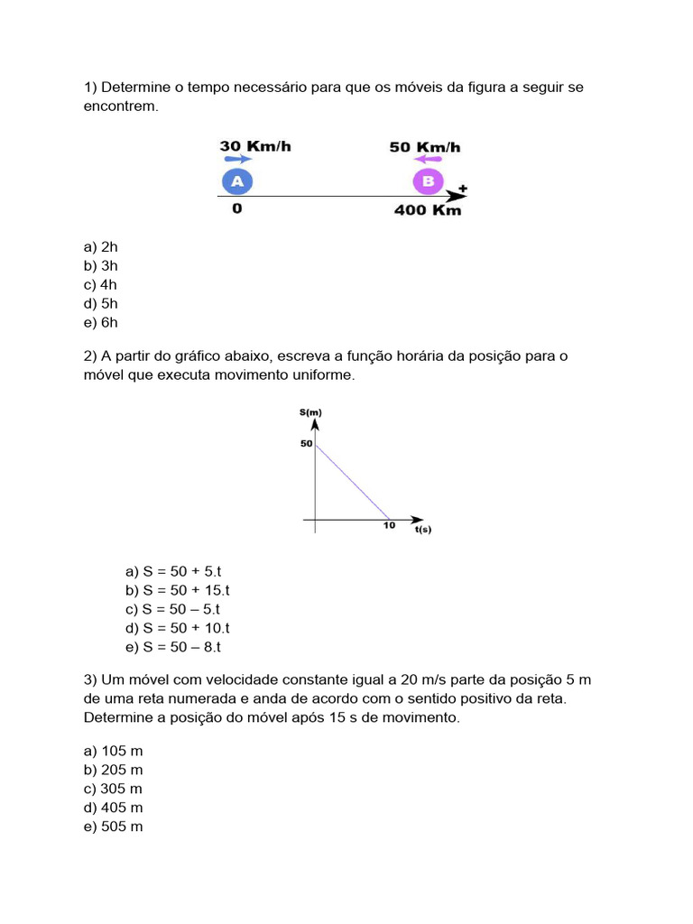 Lista de Exerc-Cios Sobre Movimento Retil-Neo Uniforme | PDF ...
