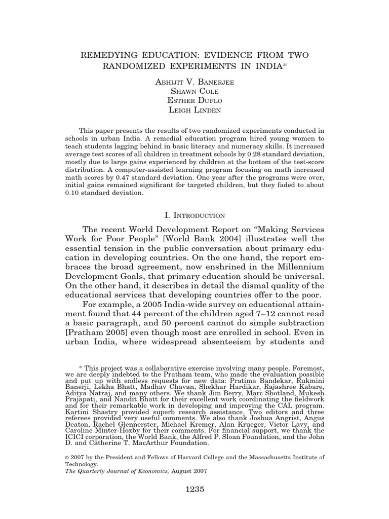 Remedying_Ed_QJE (1) | Download Free PDF | Standard Score | Teachers