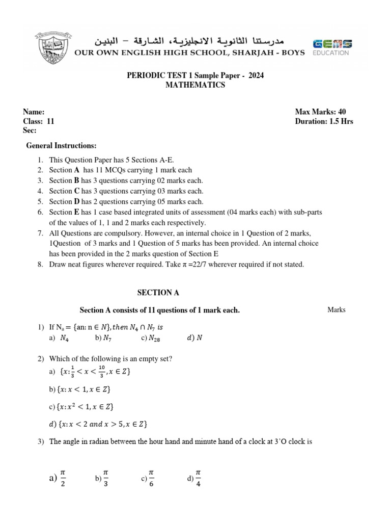 PT1 Maths Sample Paper | PDF | Minute And Second Of Arc | Function (Mathematics)