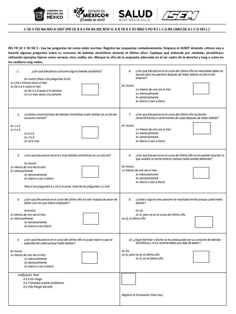 audit alcohol | Descargar gratis PDF | Alcoholismo | Despachador de drogas