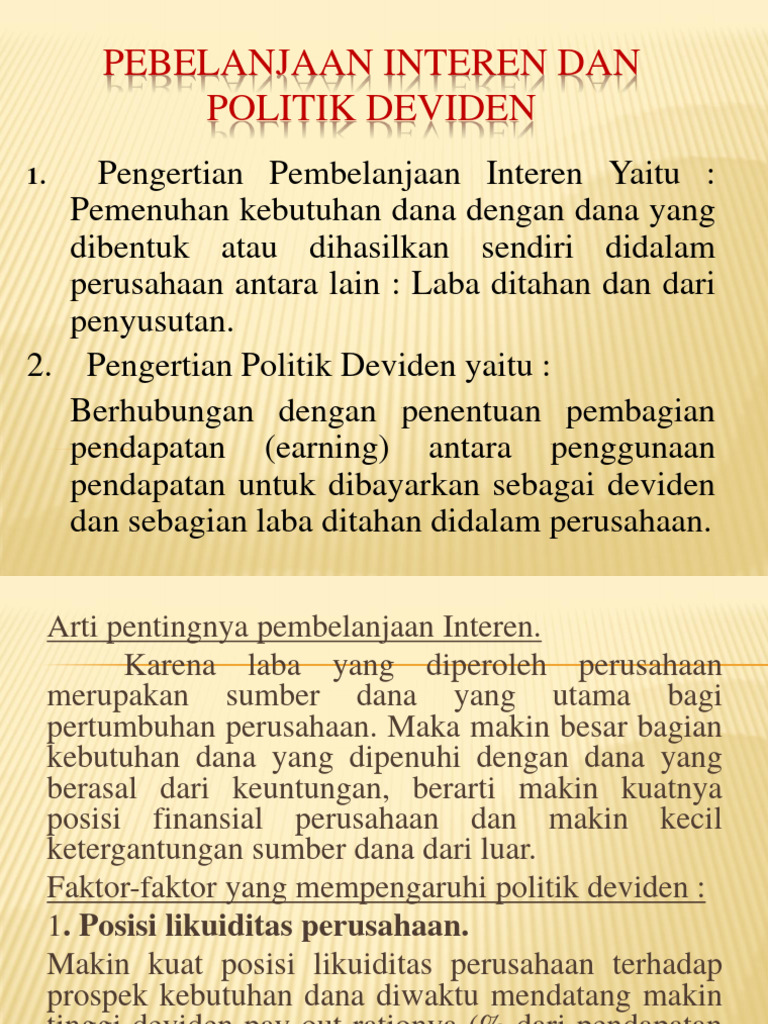 Pembelanjaan Interen Dan P Deviden | PDF | Bisnis | Pengelolaan ...