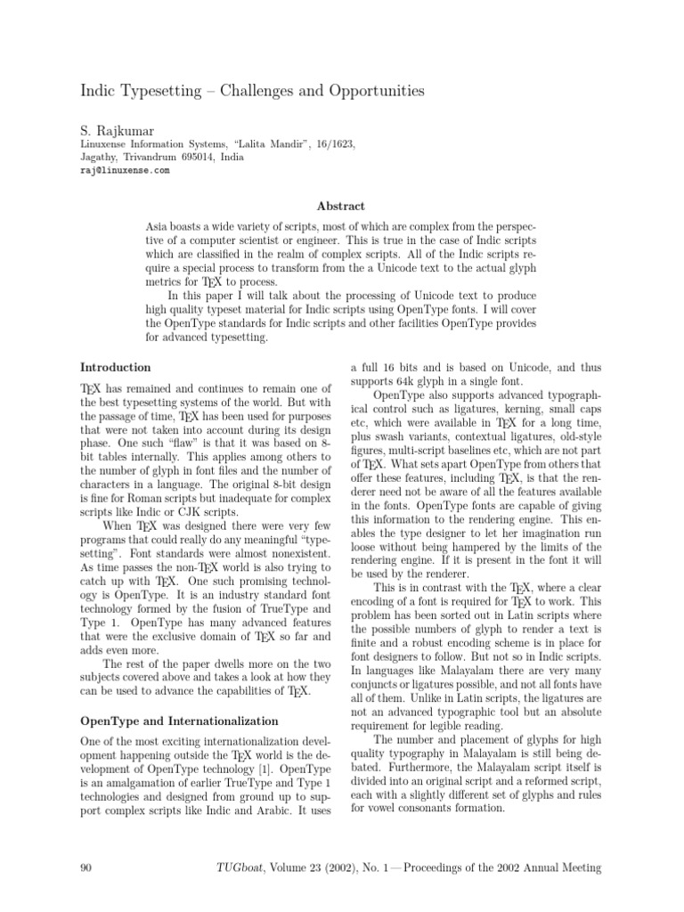 Rajkumar Indic Typesetting - Challenges and Opportunities | PDF | Typefaces | Encodings