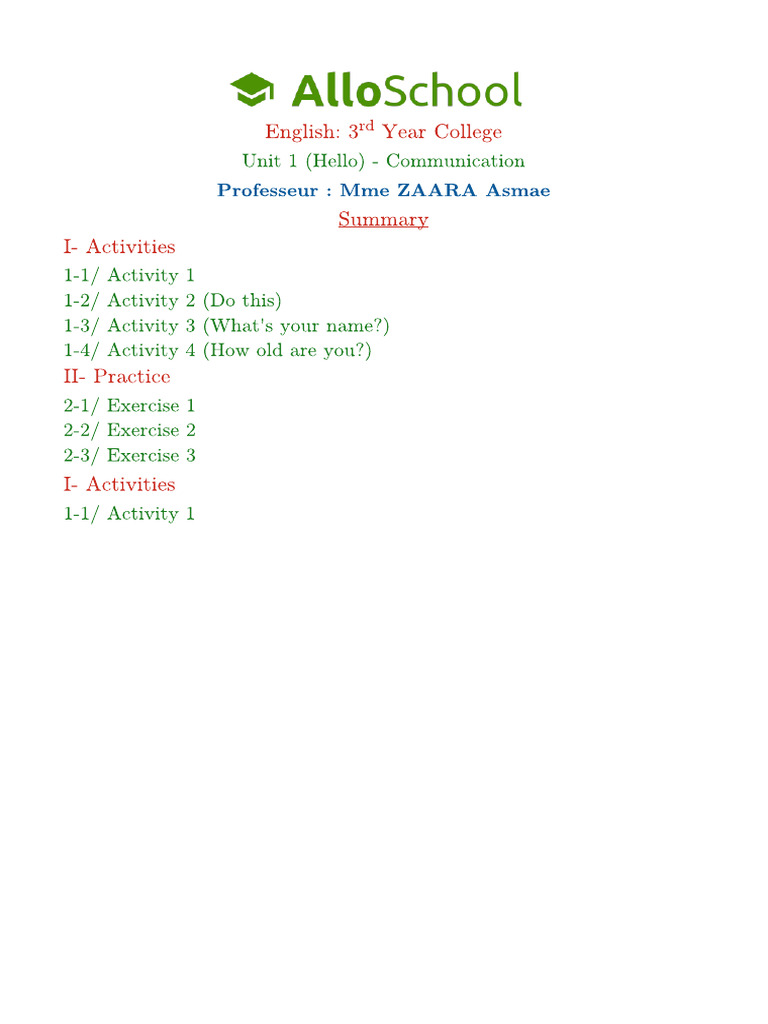 Unit 1 Hello Communication | PDF