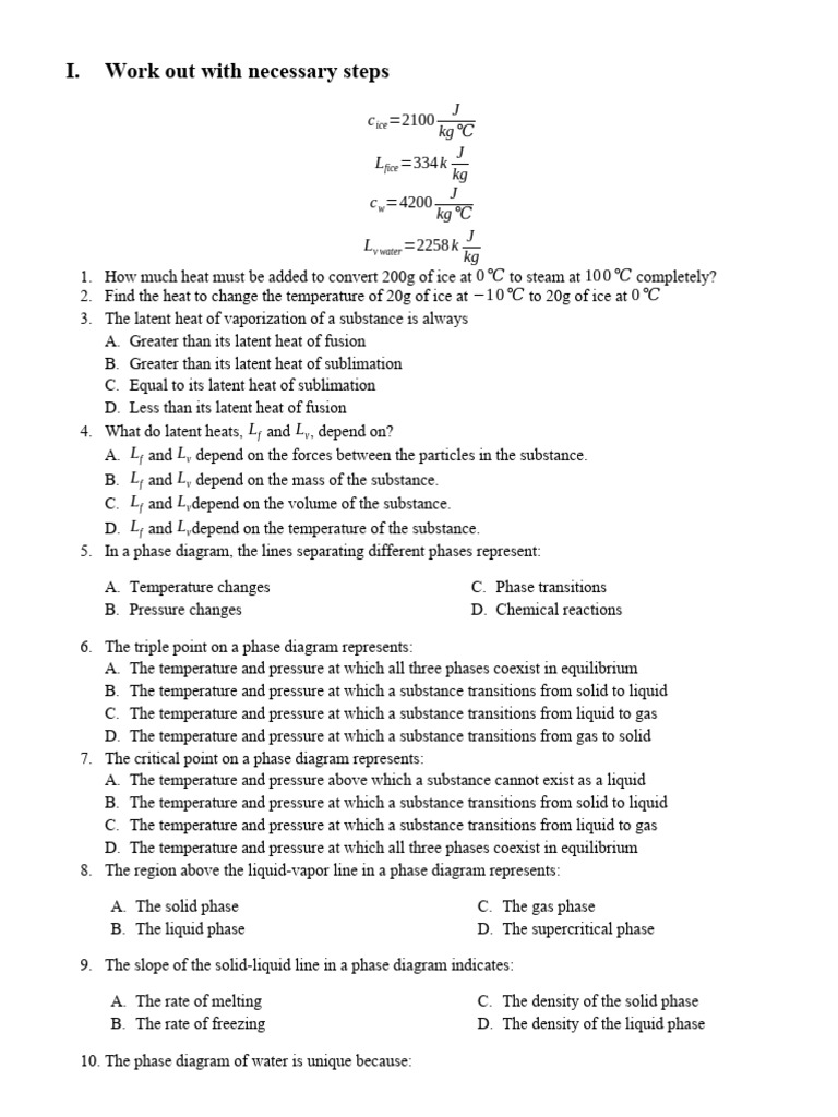 Latent Heat and Phase Diagram Questions U-5 | Download Free PDF | Phase ...
